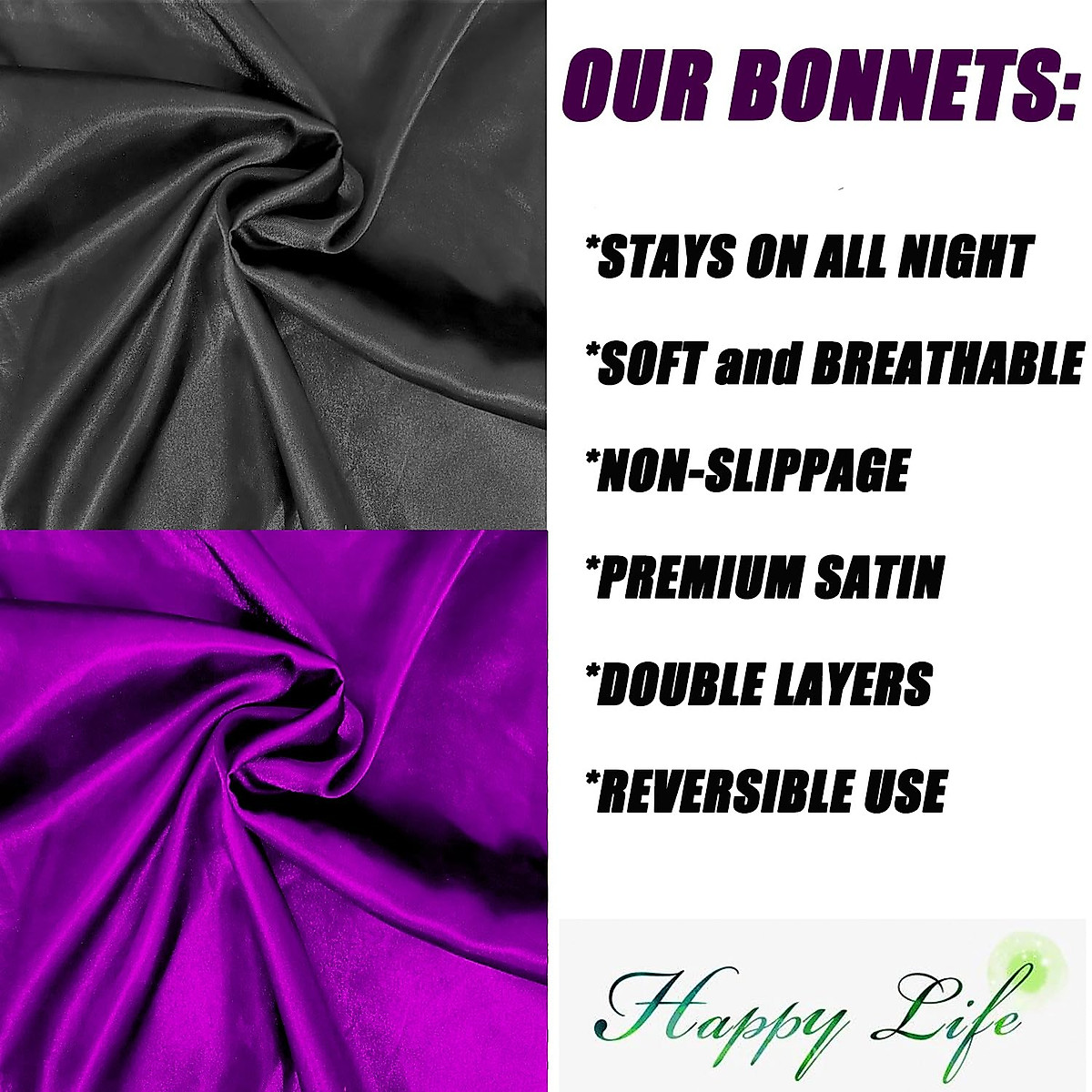 2 Pcs Silk Bonnet for Sleeping Satin Bonnet Double Layer Hair Bonnet for Curly Hair Comforable Satin Hair Wrap Reversible Sleep Cap