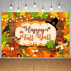 Happy Fall Y'all Backdrop,Fall Party Decorations Thanksgiving Party Backdrop Happy Fall Banner Party Supplies Photography Background