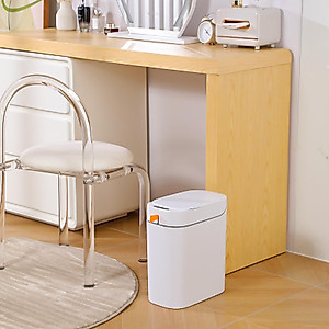 MOPALL Rechargeable Bathroom Trash Can,Motion Sensor Trash Can Automatic Touchless,White 3.5 Gallon Smart Garbage Can with Lid,Auto-Adsorption Slim Small Waste Basket for Bedroom,Bathroom,Kitchen