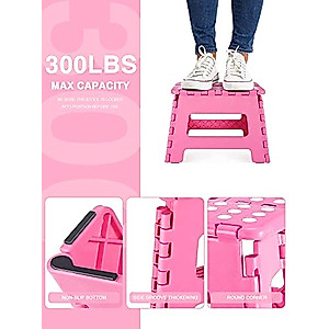 Dyforce Folding Step Stool 9", Durable Kids Step Stool, Heavy Duty Step Stools for Adults, Compact Foot Stools, Light-Weight Toddler Step Stool for Kitchen, Bathroom, Holds Up to 300 lbs (Pink)