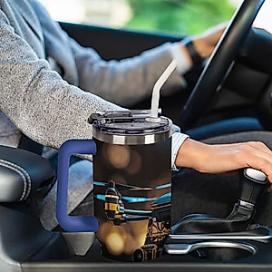 LLUTSNTH 40 Oz Vacuum Tumbler with Deep Blue Handle Leakproof Insulated Tumbler Drone Stainless Steel Travel Mug with Lid And Straw Coffee Cup Cute Water Bottles Cup Holder Friendly