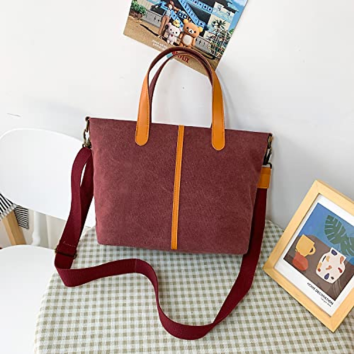 SUKUTU Ladies Canvas Tote Handbags Vintage Roomy Work Bag Casual Daily Purse Top Handle Bag