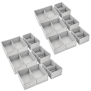 mDesign Fabric Drawer Organizer Bins, Kids/Baby Nursery Dresser, Closet, Shelf, Playroom Organization, Hold Clothes, Toys, Diapers, Bibs, Blankets, Set of 2, 6 Pack, Gray/White Polka Dot