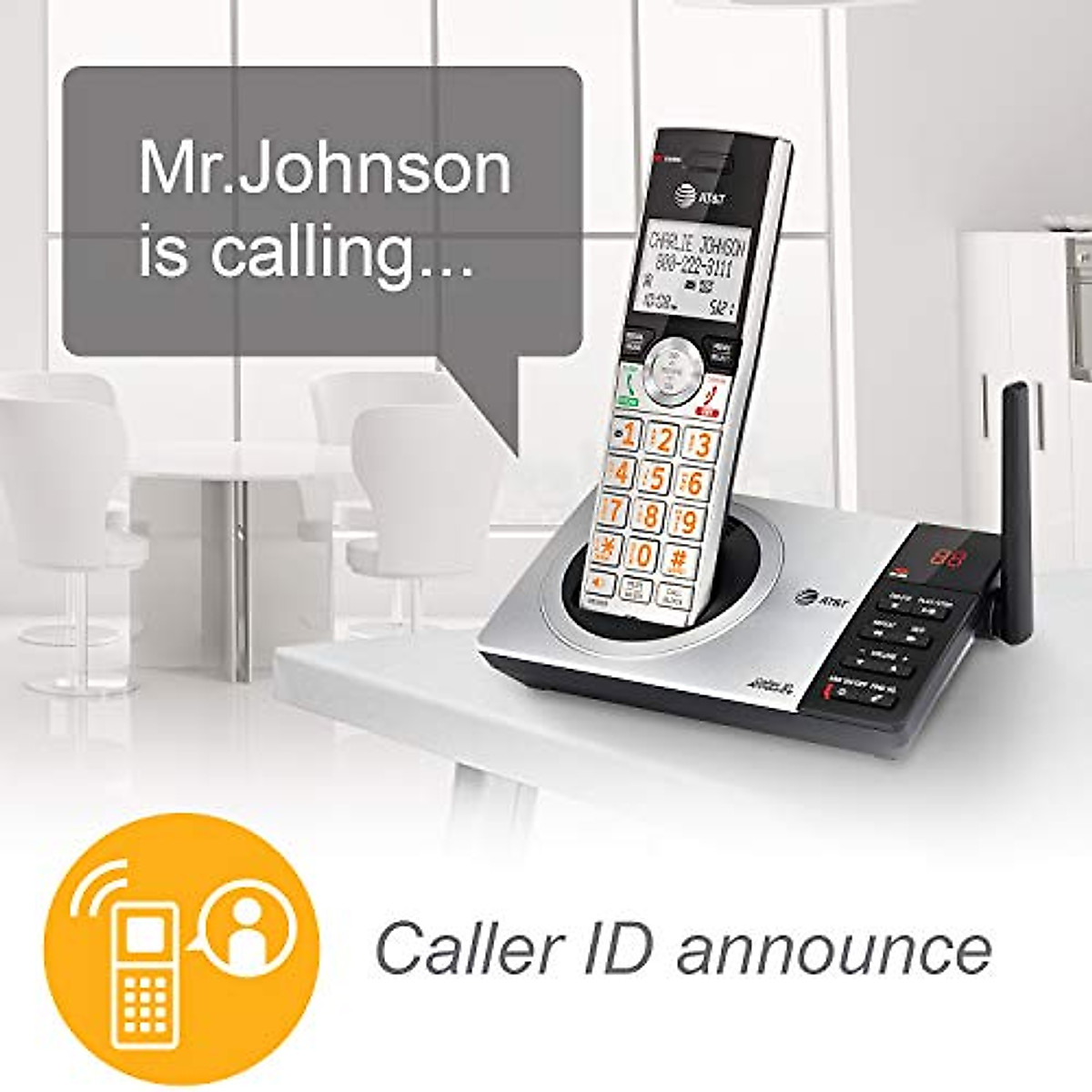 AT&T DECT 6.0 Expandable Cordless Phone with Answering System, Silver/Black with 3 Handsets