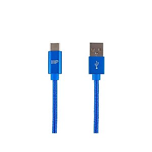 Monoprice USB 2.0 Type-C to Type-A Charge and Sync Nylon-Braid Cable - 10 Feet - Blue, Fast Charging, Up to 3 Amps/60 Watts - Palette Series