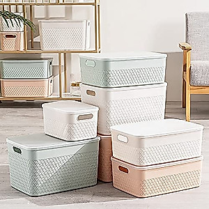 Lidded Storage Bin Organizer | Storage Organizing Container, 16 Liter, Set of 4, Off White