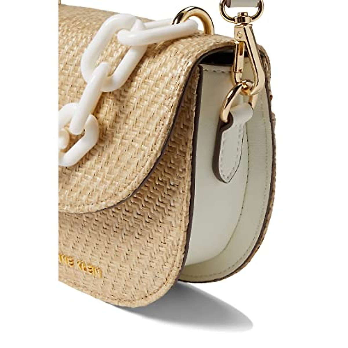 Anne Klein Mini Convertible Shoulder Bag with Resin Chain, Straw Weave/Anne White/Anne White