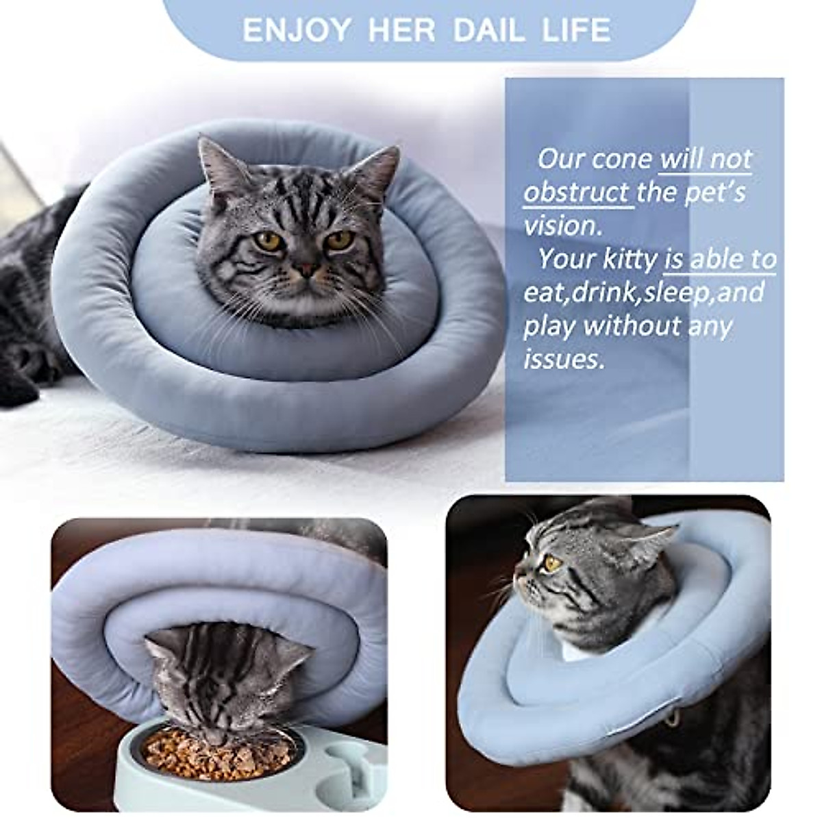 Docutca Soft Cat Cone Collar, Cat Recovery Collar, Cute Donut Cat Cone Alternative After Surgery with Adjustable Neck Strap,Comfy Pet Pillow Cone for Small Dog, Kitten