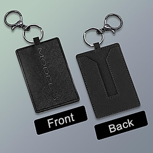 Car Key Clip, PU Leather Key Card Cover, Key Card Holder Case with Keychain Fit for Model 3 and Model Y (Black)