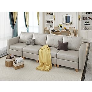 EASE MOOSE Modular Sectional Couch with Storage Seats,4 Seat Faux Leather Convertible Modular Sofa Sectional Sofa Couch with Reversible Chaises for Small Spaces