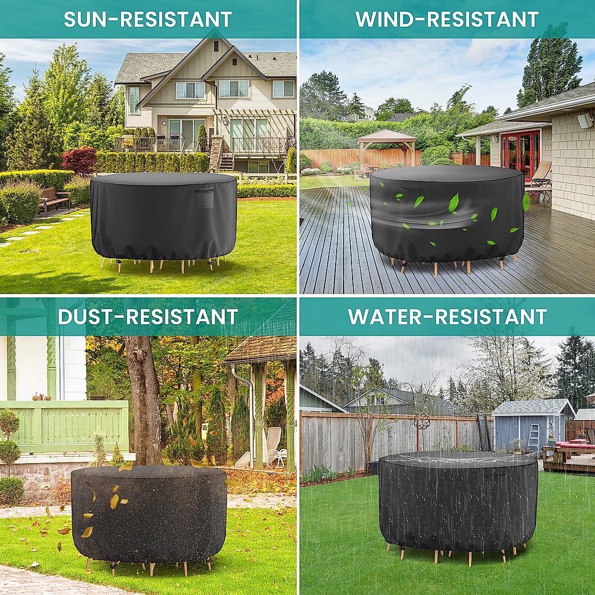 Brosyda Round Patio Furniture Cover, Waterproof Outdoor Table Covers, Windproof Heavy Duty Patio Furniture Cover for Outdoor Table Chair Furniture Set, Tear Resistant, 72"DIA x 28"H, Black