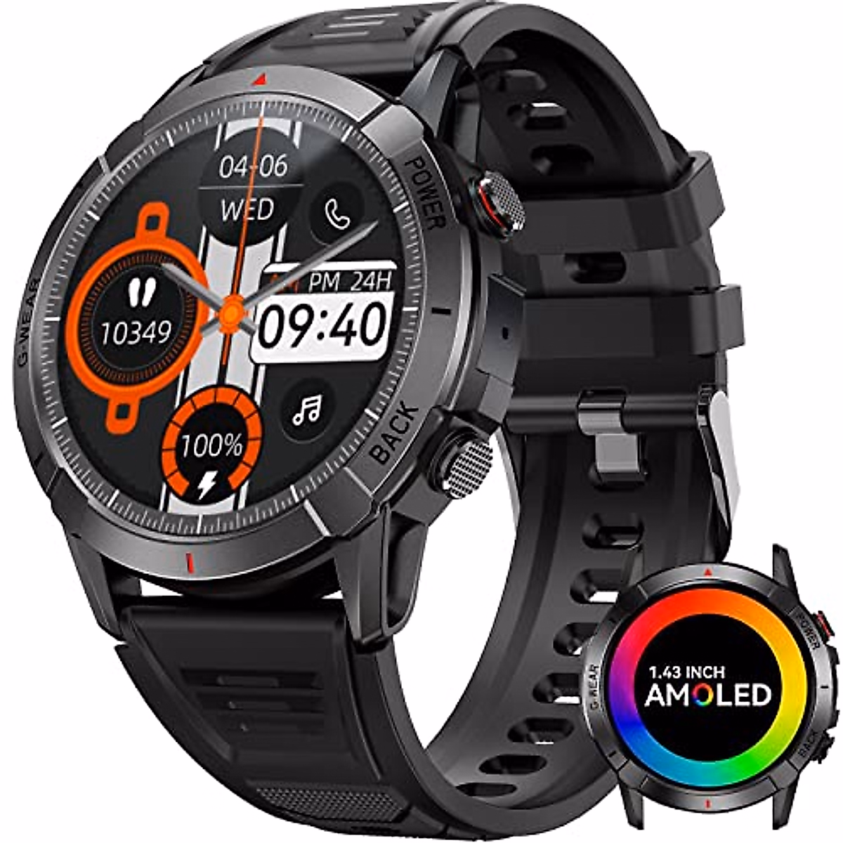 Military Smart Watch for Men 1.43" AMOLED Always-on Display Rugged Smart Watch with Call Fitness Tracker Watch with Heart Rate Sleep Monitor Outdoor Tactical Pedometer Smartwatch for iPhone Android