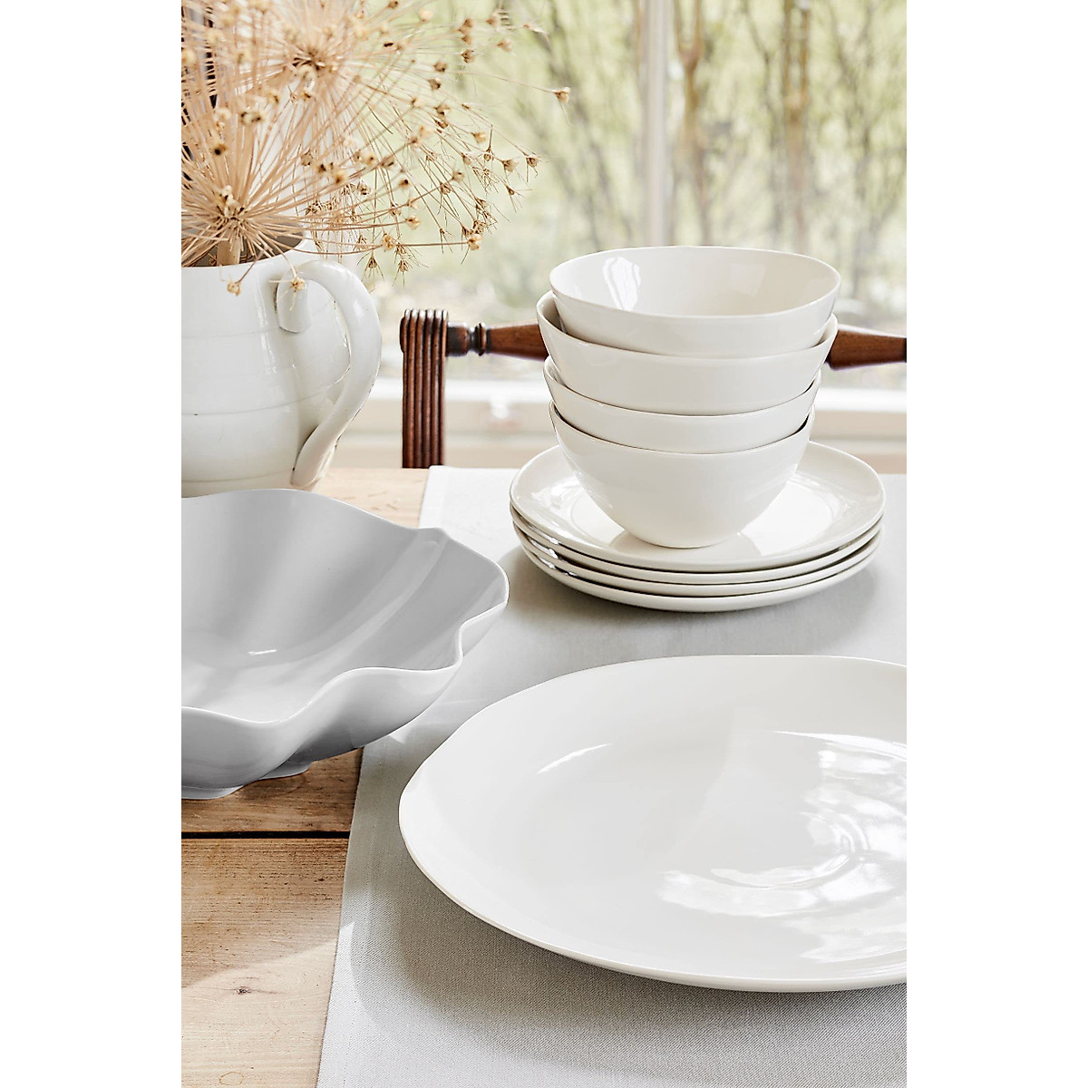 Portmeirion Sophie Conran Arbor Organic Shape Stoneware All Purpose Bowls 6 Inch Set of 4 - Dishwasher & Microwave Safe for Serving Cereal, Soup, Salad, Rice, Snacks & More (Creamy White)