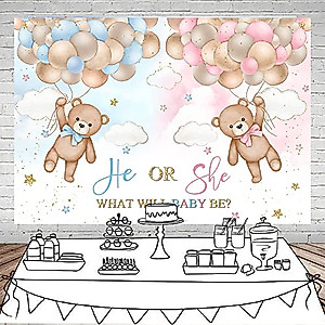 Mocsicka Bear Balloons Gender Reveal Backdrop We Can Bearly Wait Background Blue or Pink He or She Bear Gender Reveal Party Cake Table Decoration Photo Booth Props (7x5ft)