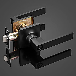 GOBEKOR 5 Pack Black Door Handle Interior Door Handles with Lock Privacy Door Handles for Bedroom Bathroom Square Door Handles Black Door Levers Keyless