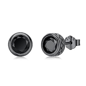 StoryEtain Stud Earrings 925 Sterling Silver Mens Womens CZ Black Stud Earrings Pierced Black Earrings Jewelry Gift