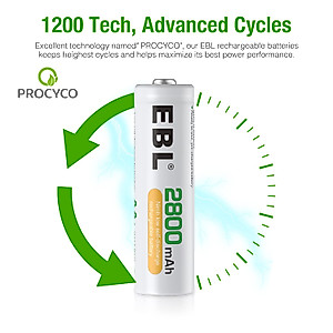 EBL Rechargeable AA Batteries 1.2V 2800mAh Precharged Ni-MH AA Battery New Retail Package, Pack of 8