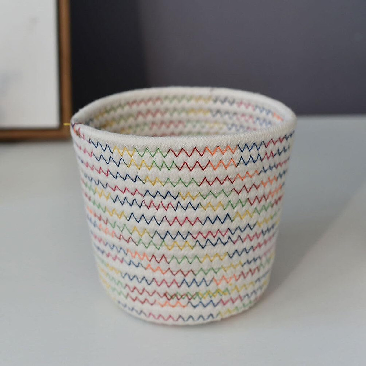 Alipis desktop storage basket toy storage bins with lids woven rope storage baskets Small Desktop Storage baskets with lids woven key baskets white Woven Basket child cotton rope Rattan