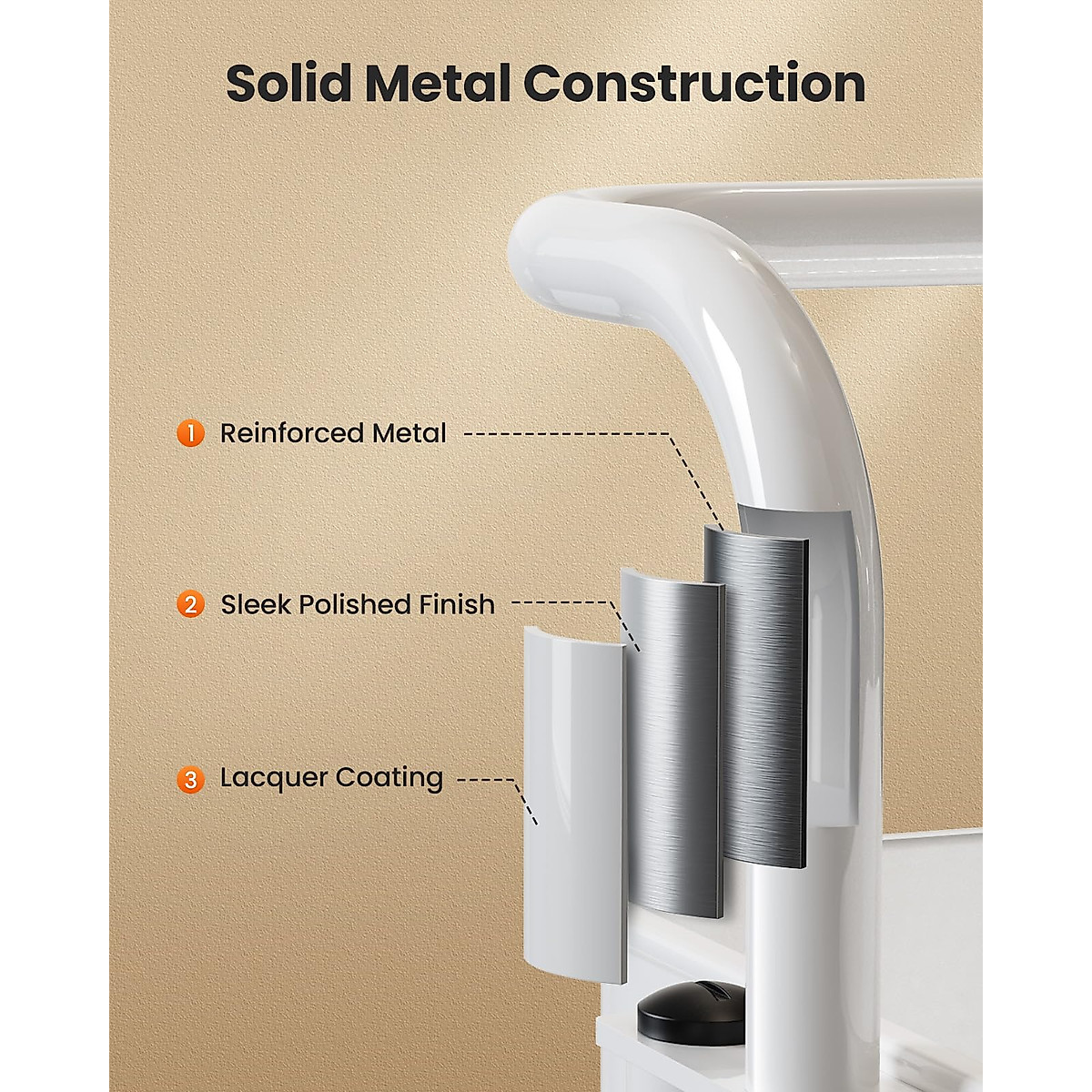 3 Tier Mesh Utility Cart, Rolling Metal Organization Cart with Handle and Lockable Wheels, Multifunctional Storage Shelves for Kitchen Living Room Office by Pipishell White