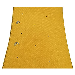 Peegli Indian Vintage Yellow Saree Paisley Pattern Sequins Work Sari Georgette DIY Craft Fabric