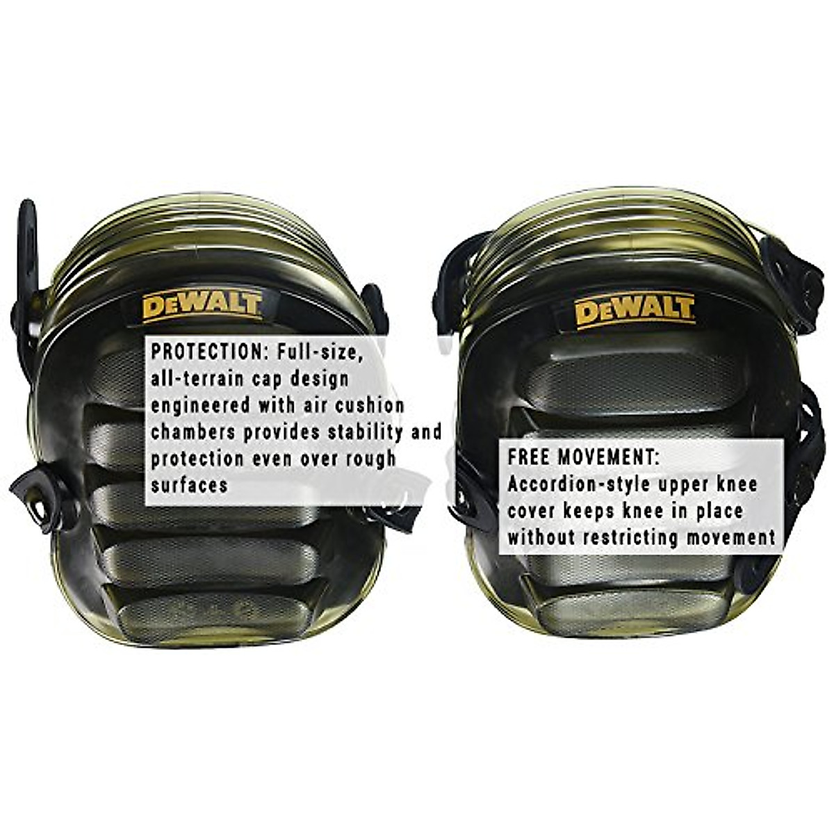 DEWALT DG5217 All-Terrain Kneepads with Layered Gel Padding with Full Size, All Terrain Cap, Grey, Pack of 1