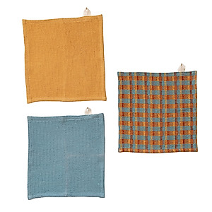 Creative Co-Op Cotton Waffle Weave, Set of 3 Styles, Multicolor Dish Cloth, Multi