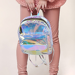 Abaodam holographic backpack clear for women iridescent bookbag transparent book bags book bags- Backpack Fashion Transparent Makeup Bag School Bag Handbag
