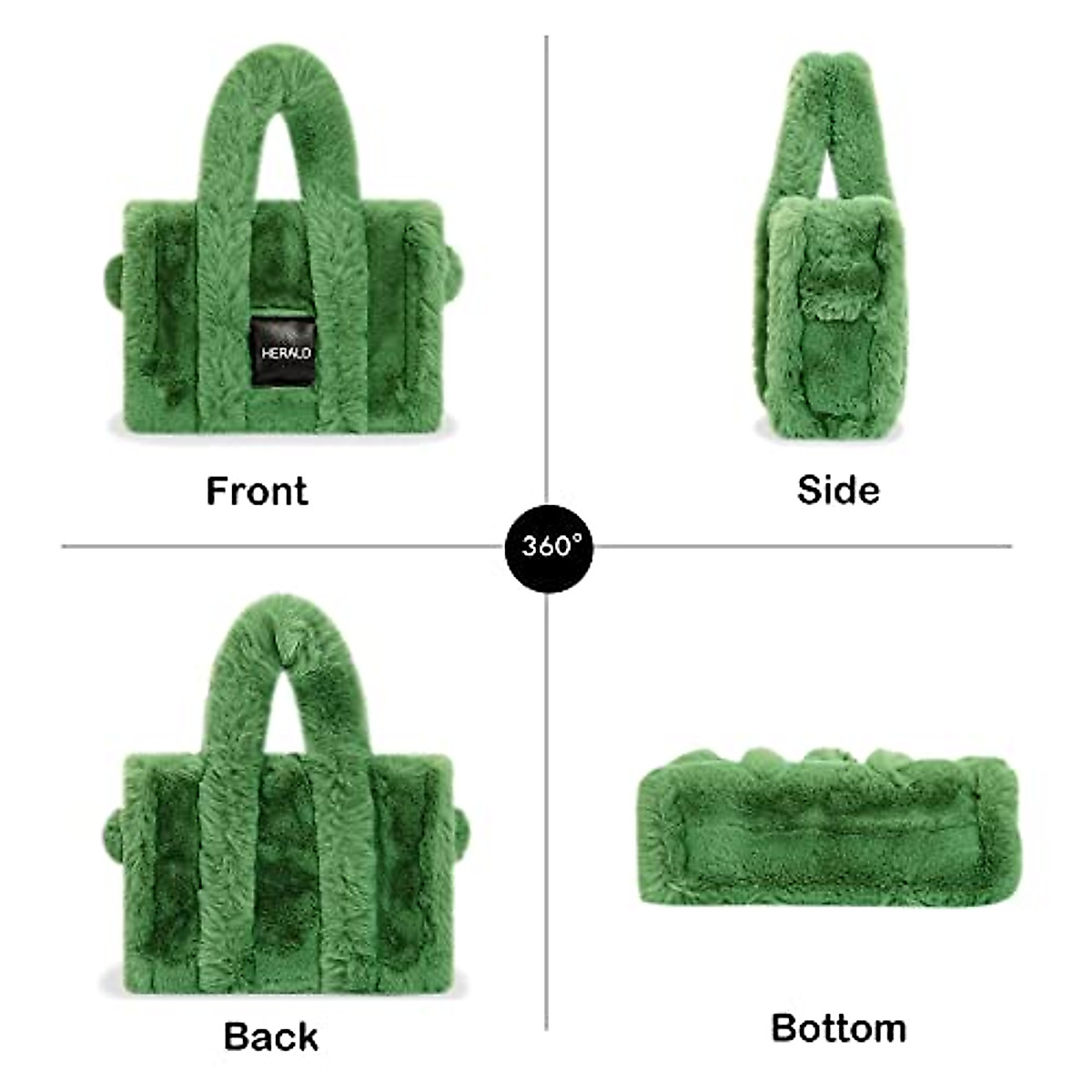 Herald Large Tote Bags For Women Soft Winter Fluffy Fuzzy Furry Plush Top Handle Purse and Handbag With Shoulder Strap (Green)