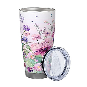 AYCZN Butterfly Daisy 20 OZ Tumbler Stainless Steel Travel Coffee Mug, Spring Floral Insulated Water Bottle with Lid and Straws Leakproof Thermal Cup