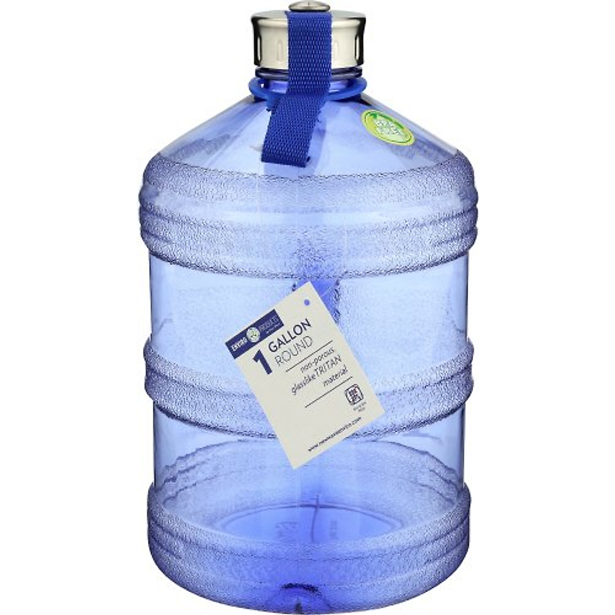 New Wave Enviro Iconic 1 Gallon BPA Free Water Bottle (Round), Built in Handle and Stainless Steel Cap, 1 Gallon Capacity Bottle, Faint Blue