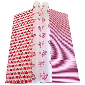 ZZJ 150pcs Valentine's Day Wax Paper, Food Picnic Paper, Greaseproof Paper,Waterproof Dry Hamburger Paper Liners Wrapping Tissue for Plastic Food Basket (Rose Heart Stripe)