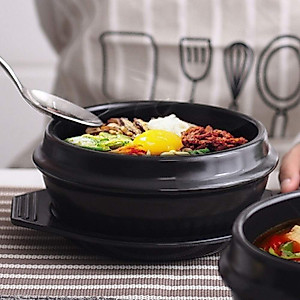 Korean Cooking Korean Stone Bowl By Whitenesser, Stone Pot Sizzling Hot Pot for Bibimbap and Soup (Small, No Lid) - Premium Ceramic with Melamine Tray (28 Oz)