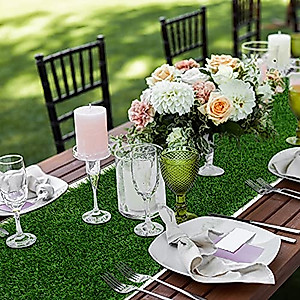 XLX TURF Grass Table Runner 12 x 36 Inch, Green Artificial Tabletop Decor for Wedding, Birthday Party, Banquet, Baby Shower