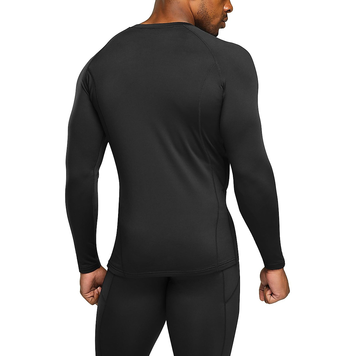 TSLA Men's Thermal V-Neck Long Sleeve Compression Shirts, Athletic Base Layer Top, Winter Gear Running T-Shirt, Heatlock V Neck Black, Small