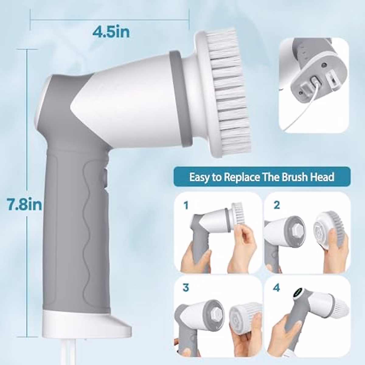 BOOHENKA Power Scrubbers for Cleaning Bathroom 2024, Shower Scrubber with LED Display, 2 Speeds, Electric Spin Scrubber for Cleaing Tile/Bathtub/Sink/Car