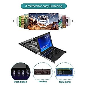 MT-VIKI 16 Port KVM VGA Switch w/17'' LCD Monitor, 1U Rack Mount KVM Monitor Switch,1280x1024@60Hz Support OSD/Hotkey/Button Switching, + 16 KVM Cables, Fit 1U 19'' Rack