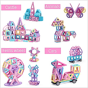 ASOK Magnetic Building Block 155pcs Educational Magnet Tiles Creative Learning and Development Macaron Color Toys Set for 3 4 5 6 7 8 Years Old Boys Girls Kids