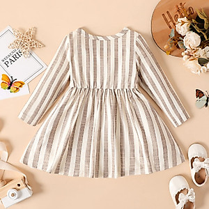 PATPAT Baby Girl Dress Infant Girls Long Sleeve Casual Dress Round Neck Floral Print A-Line Dress