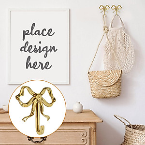 MOROBOR Brass Bow Hooks, 2PCS Home Decorative Hooks Wall Mounted Bow Hooks Modern Key Holder Gold Single Prong Coat Hanger for Home Office Nursery Room Decoration/2.6"