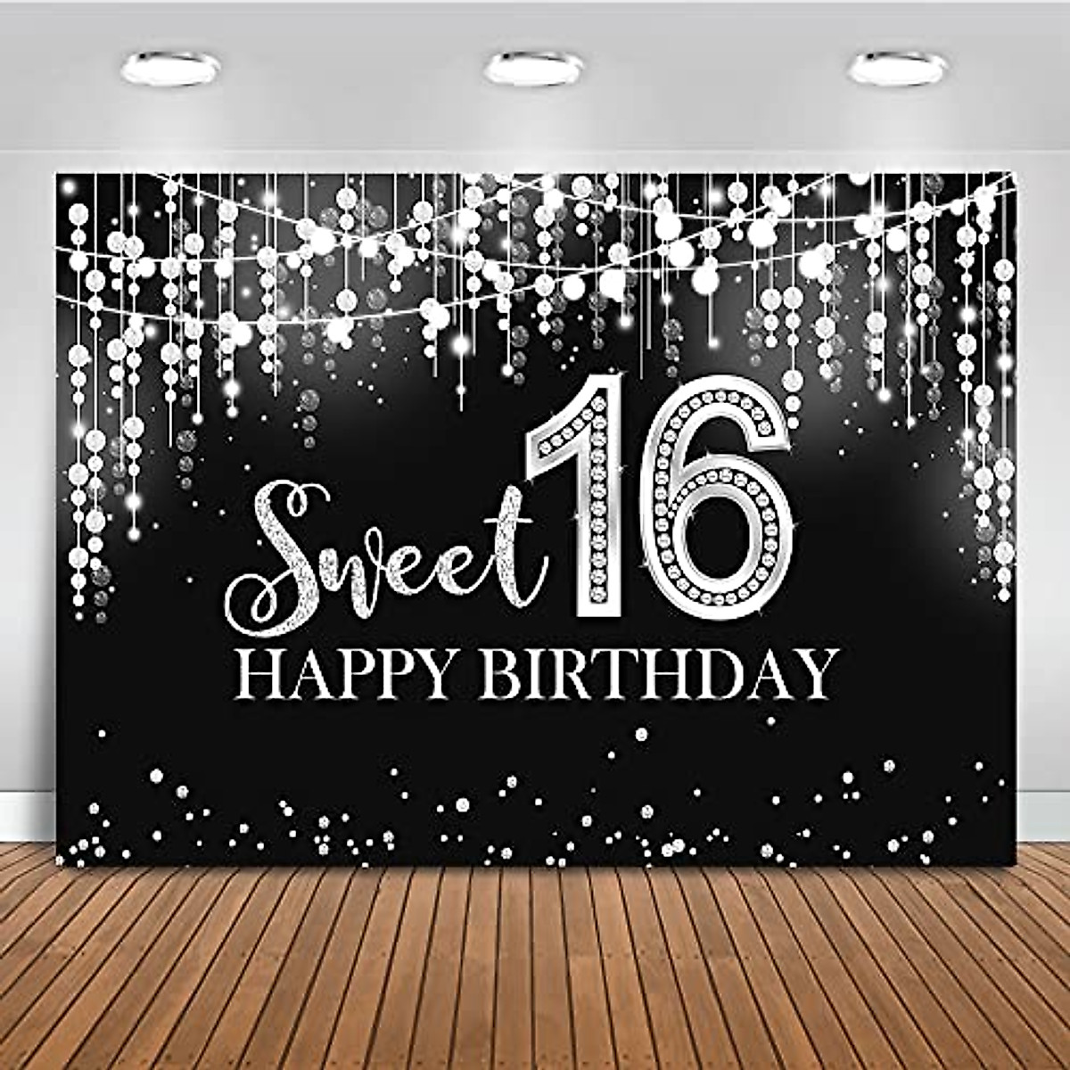 Mocsicka Sweet 16 Birthday Backdrop Glitter Silver Sweet Sixteen Background Girls 16th Birthday Party Cake Table Decoration Photo Booth Props (7x5ft)