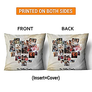 Launchigo Customized Heart Collage Pillow - Photo & Name Pillow. Best Gift for Birthday, Anniversary & Christmas.{Insert+Cover} (Heart Collage 03, 14" X 14")