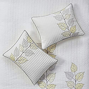 Madison Park Caelie Quilt Modern Classic Design All Season, Breathable Coverlet Lightweight Bedding Set, Matching Shams, Decorative Pillow, King/Cal King(104"x94"), Leaf Yellow 6 Piece