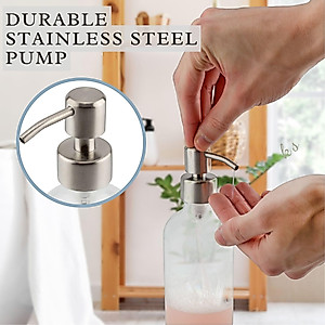 Cornucopia Brands 8-Ounce Clear Glass Boston Round Bottles w/Stainless Steel Lotion Pumps (4-Pack); Empty Refillable Liquid Soap & Lotion Bottles