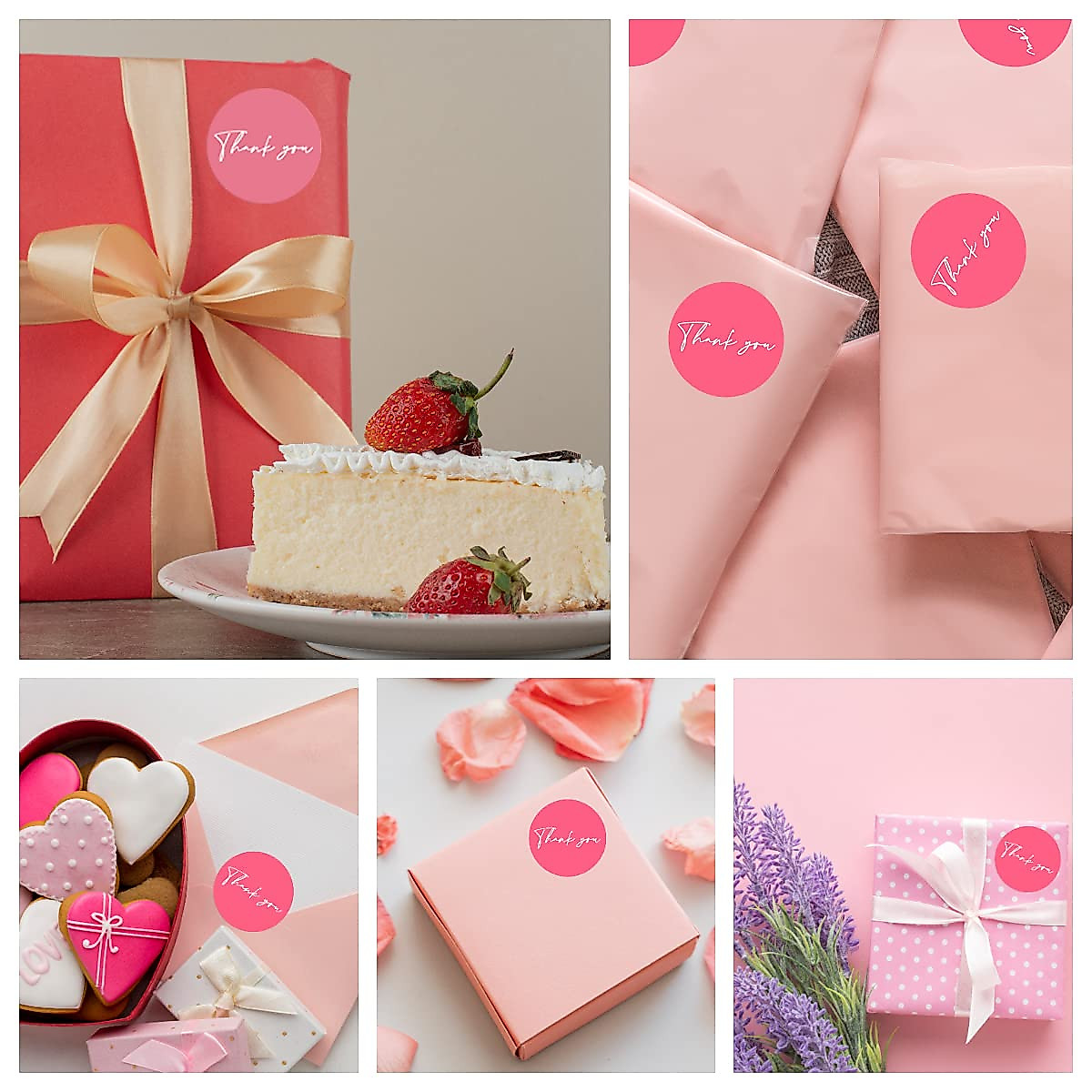 Round Thank You Stickers, Thank You Sticker Supplies for Business Packaging, Bubble Mailers & Bags (1.5'', Light Red)