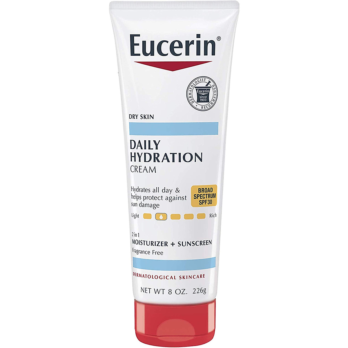 Eucerin Daily Hydration Broad Spectrum SPF 30 Sunscreen Body Cream for Dry Skin, Fragrance Free Sunscreen Moisturizer, 8 Oz Tube