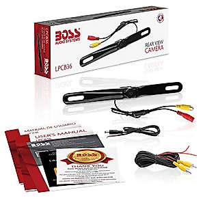BOSS Audio Systems LPCB36 Car Rearview Backup Camera - License Plate Mount, High Resolution, Easy Mounting, 170 Wide Angle, Weatherproof, Low Light Friendly, Distance Guide View