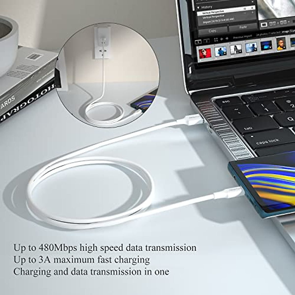 Truntau USB a to USB c Cable, Premium USB to USB c Cable Standard Length, Charging Data Sync Type c Cable for Samsung S10 Plus A80 Note 20, iPhone15 Pro Plus Max, LG, Moto, etc, White, 3.3 ft