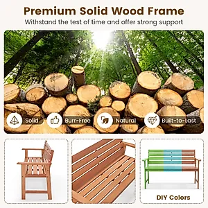 Tangkula 48 Inch Hardwood Patio Bench, Wood 2-Seat Chair with Breathable Slatted Seat & Inclined Backrest, Ergonomic Outdoor Loveseat for Backyard, Balcony, Garden