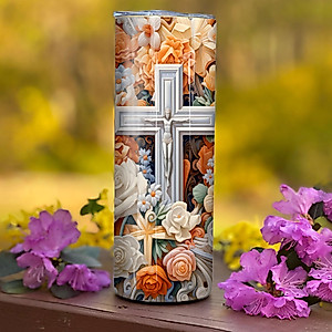 CERMELUS 3D Wrap Christian Jesus Cross 20oz Skinny Tumbler, Stainless Steel Double Wall Insulated Cup With Lid And Straw Multi, Bible Christian Tumbler, Gifts for Women, Mom, Daughter, Friends