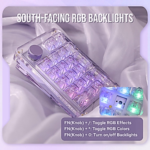KiiBoom Phantom 21 Hot Swappable Crystal Acrylic Numpad, BT5.0/2.4GHz/USB-C Triple Mode NKRO Programmable Numeric Keypad with Knob, South-Facing RGB, 1900mAh Battery for Win/Mac (Purple)